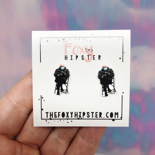Inauguration Bernie and his Mittens Meme stud Earrings – The Foxy Hipster